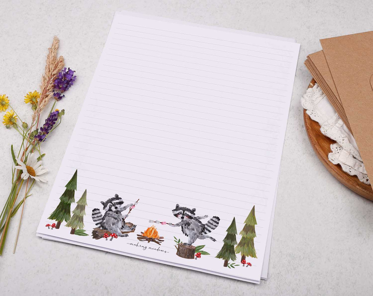Eco-Friendly A4 writing paper with camping raccoons