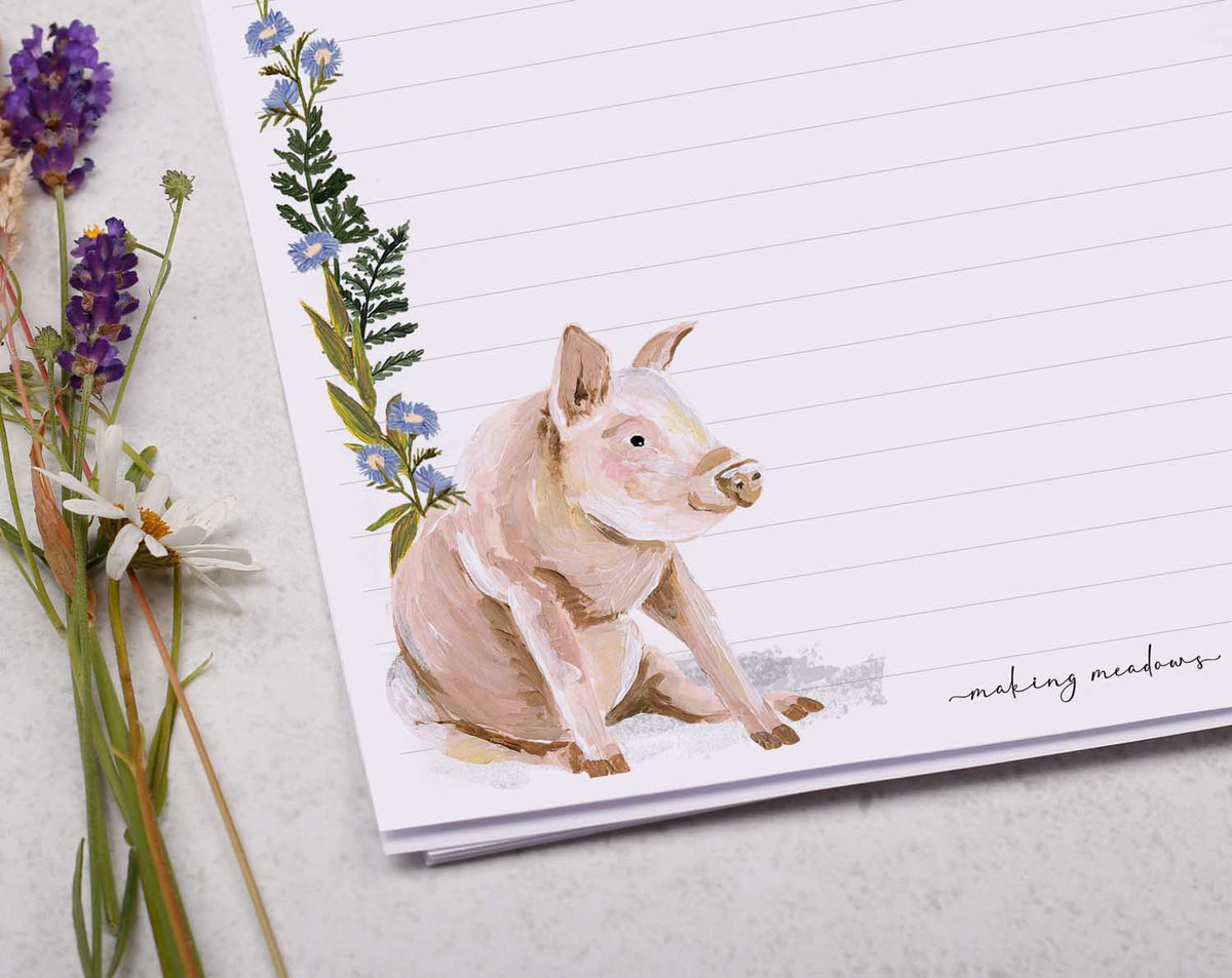 Eco-Friendly A4 writing paper with pig and blue floral