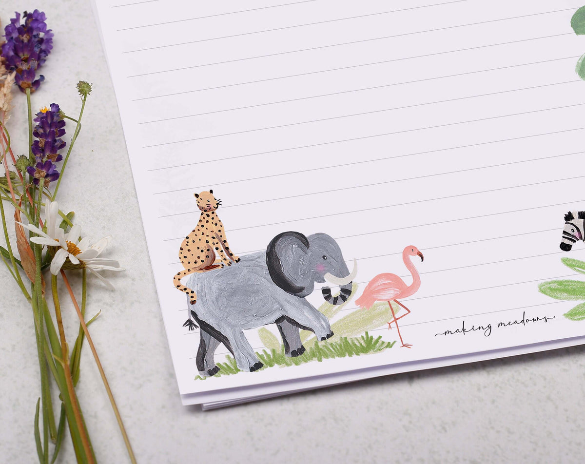 Eco-Friendly A4 writing paper with safari jungle animals