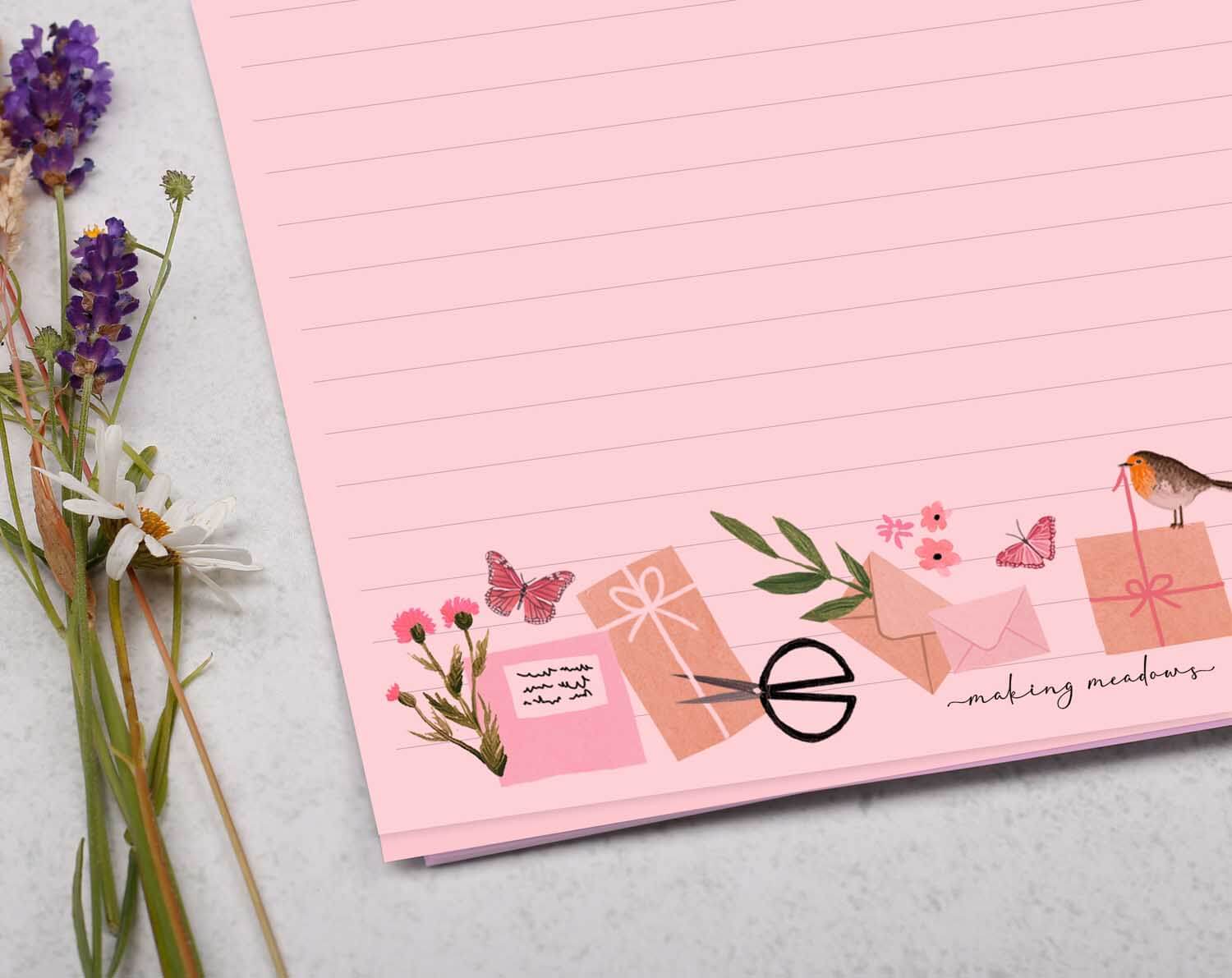 Pink Writing Paper | Letter Writing Paper Stationery | Making Meadows