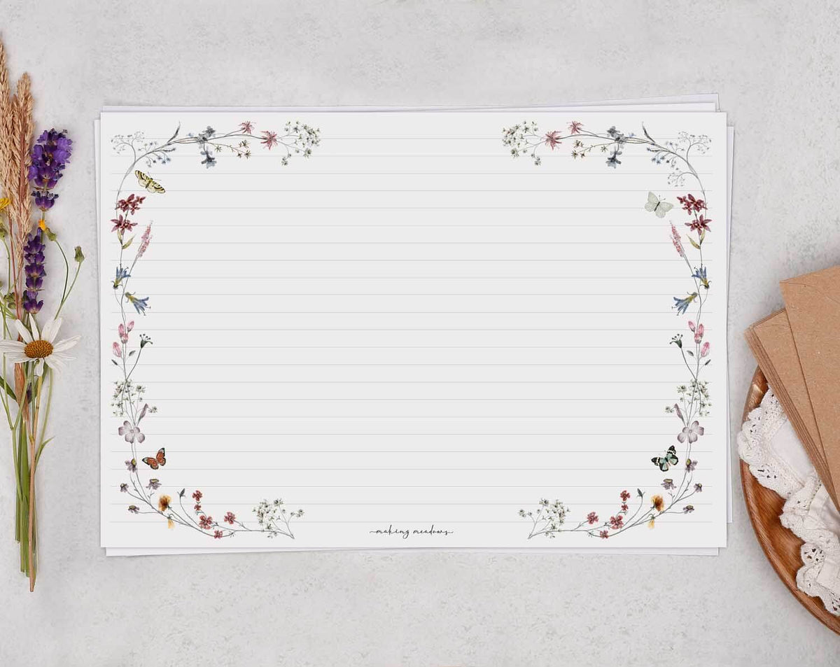 Luxury A4 Landscape Writing Paper With Butterfly Florals – Making Meadows