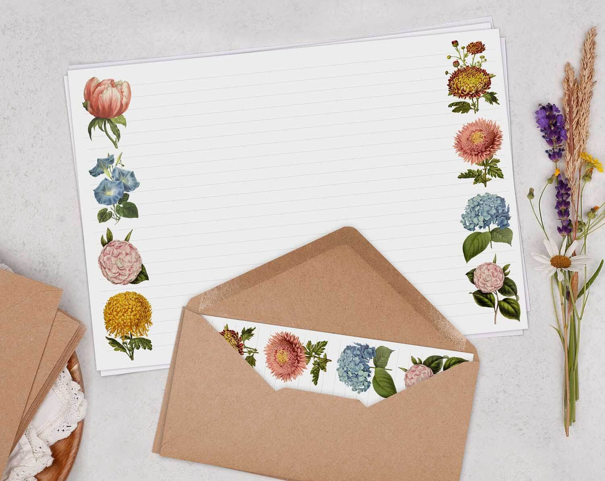 Luxury A4 Landscape Writing Paper With Vintage Florals