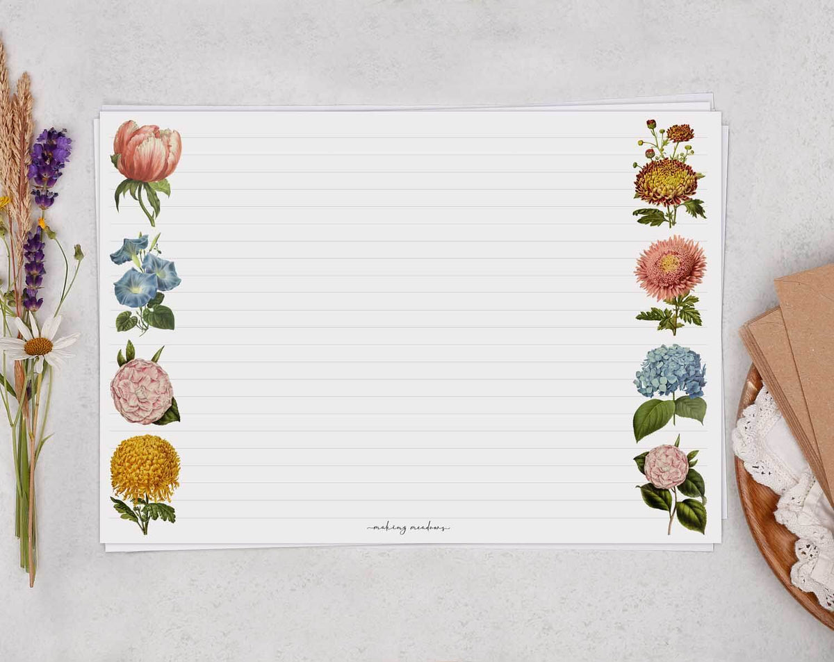 Luxury A4 Landscape Writing Paper With Vintage Florals – Making Meadows