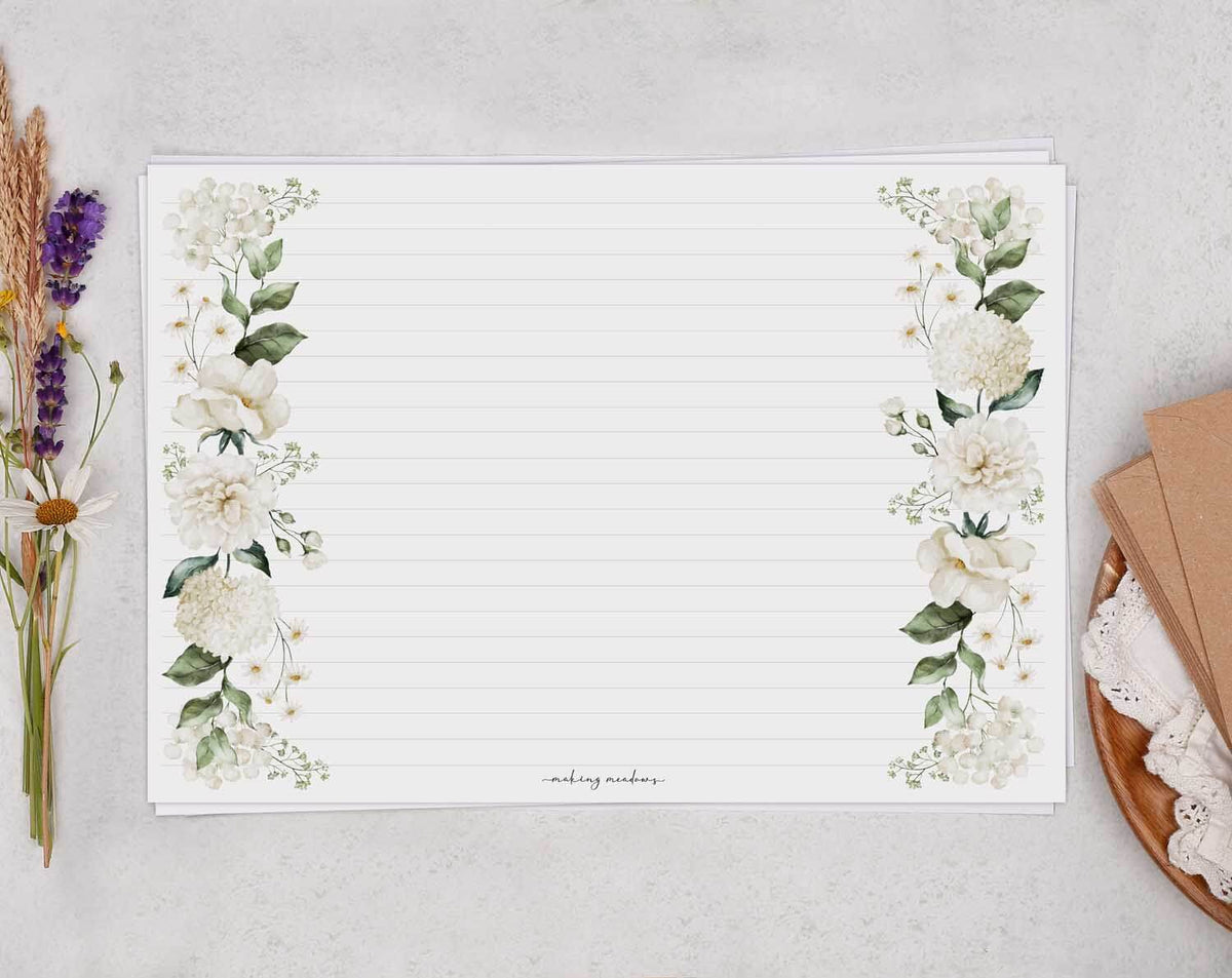 Luxury A4 Landscape Writing Paper With White Flowers