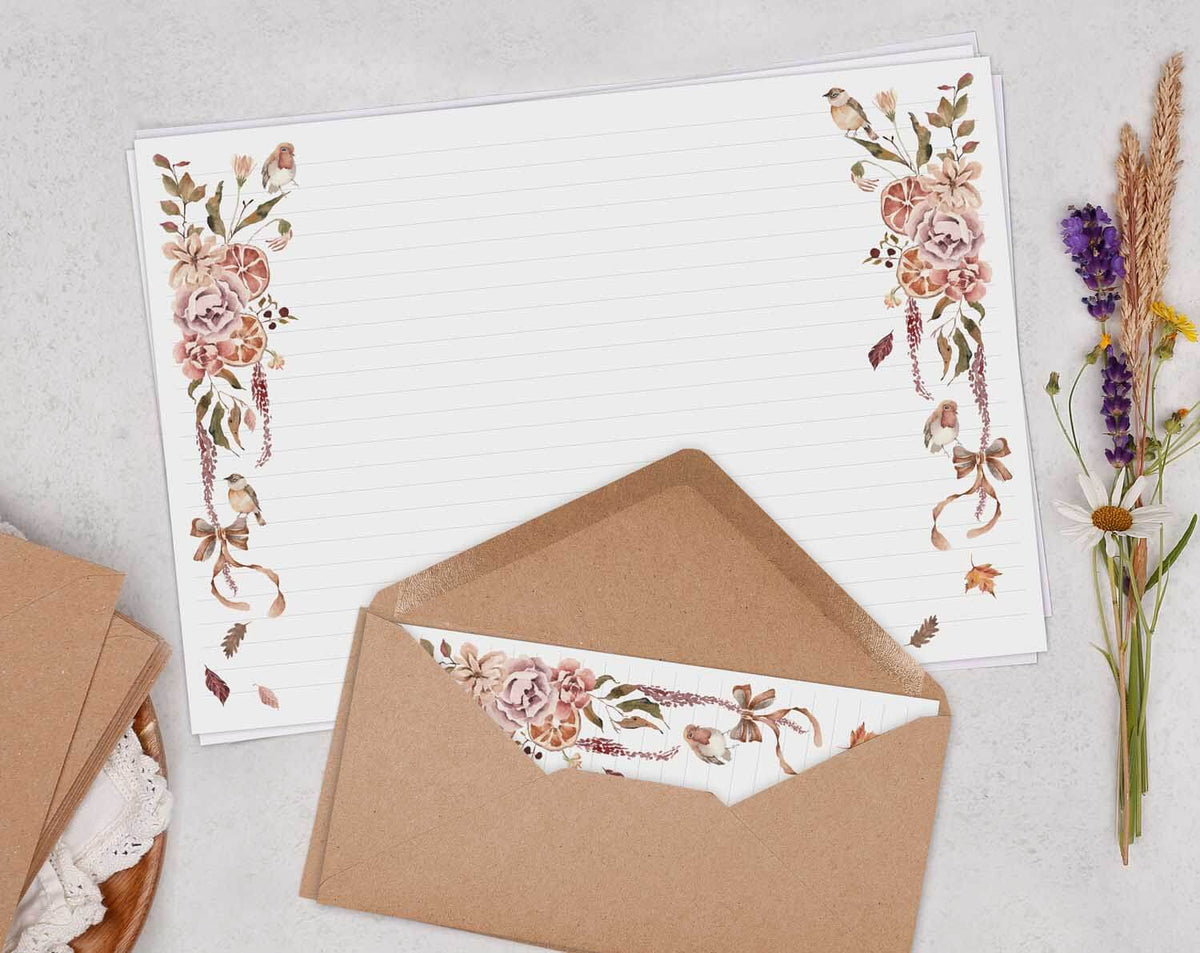 Luxury A4 Landscape Writing Paper With Winter Florals