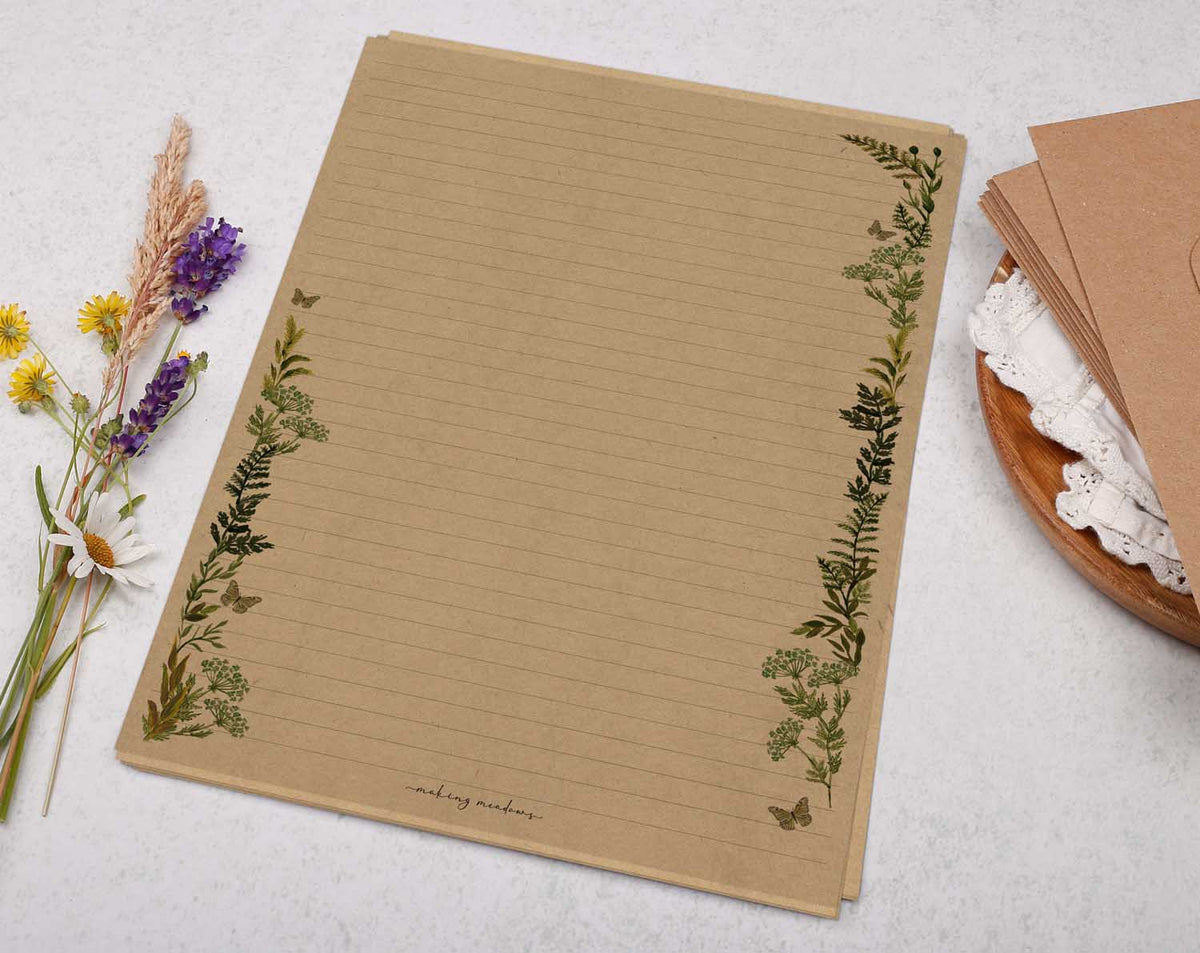 Luxury A4 kraft writing paper with botanic fern edge