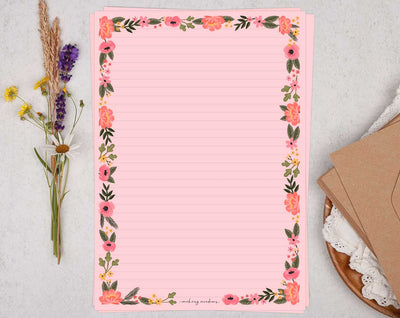 Luxury A4 pink writing paper with floral border – Making Meadows