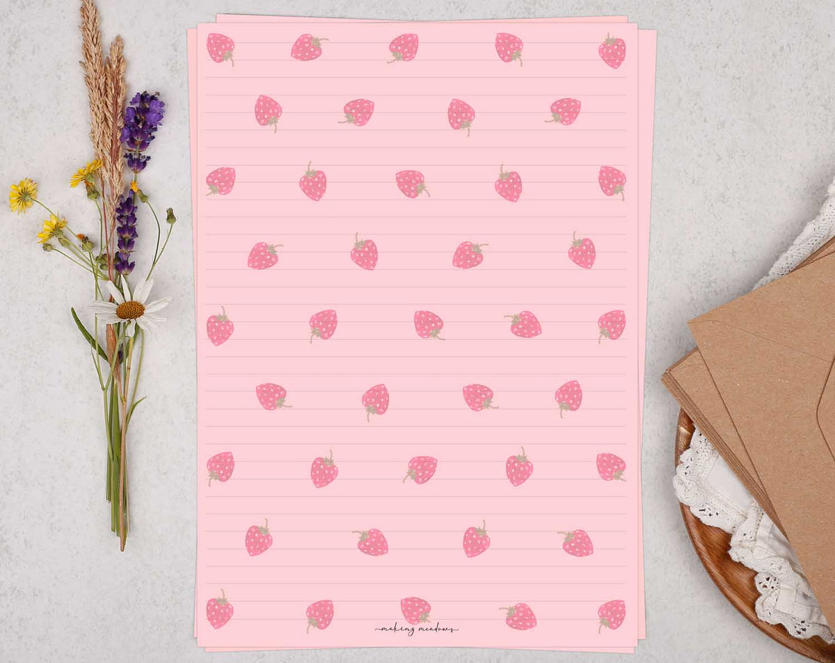 Luxury A4 pink writing paper with strawberry pattern
