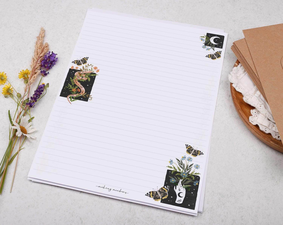Eco-Friendly A4 writing paper with Celestial Moths & Moon – Making Meadows