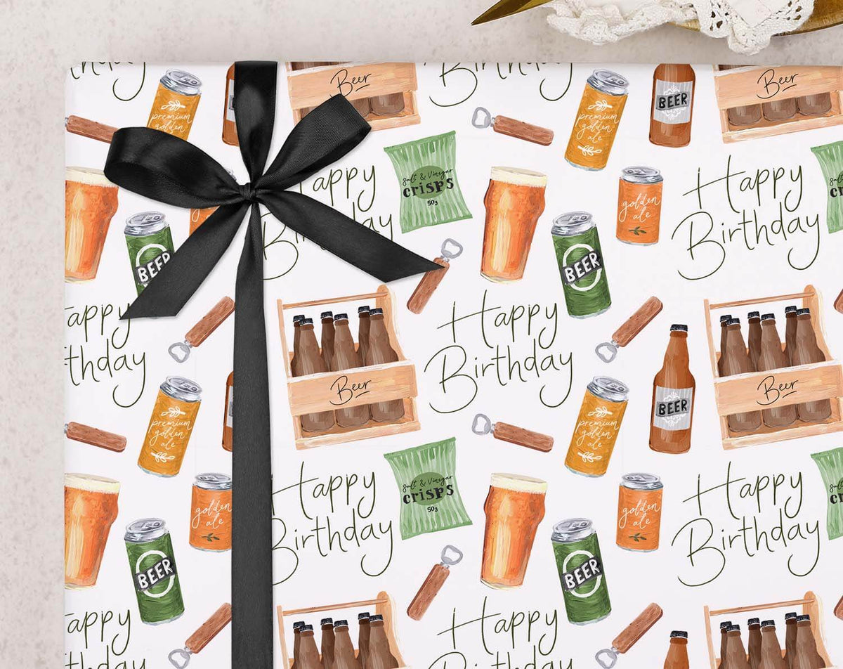 Birthday Beer Wrapping Paper | Luxury Male Gift Wrap