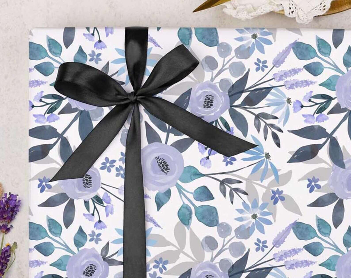 Blue Floral Wrapping Paper | Birthday Gift Wrap