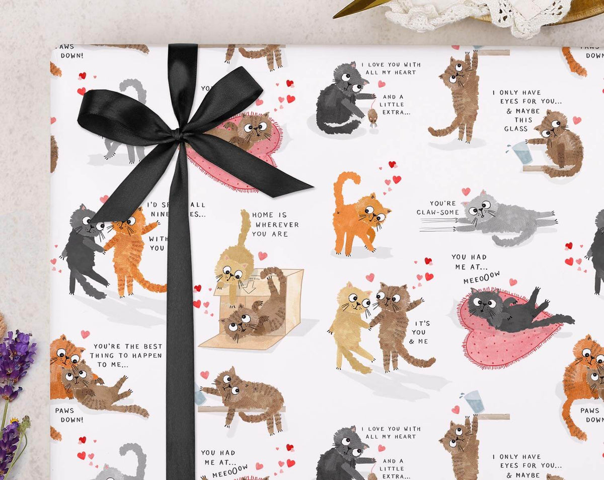 Cat Wrapping Paper | Anniversary & Valentine Gift Wrap – Making Meadows
