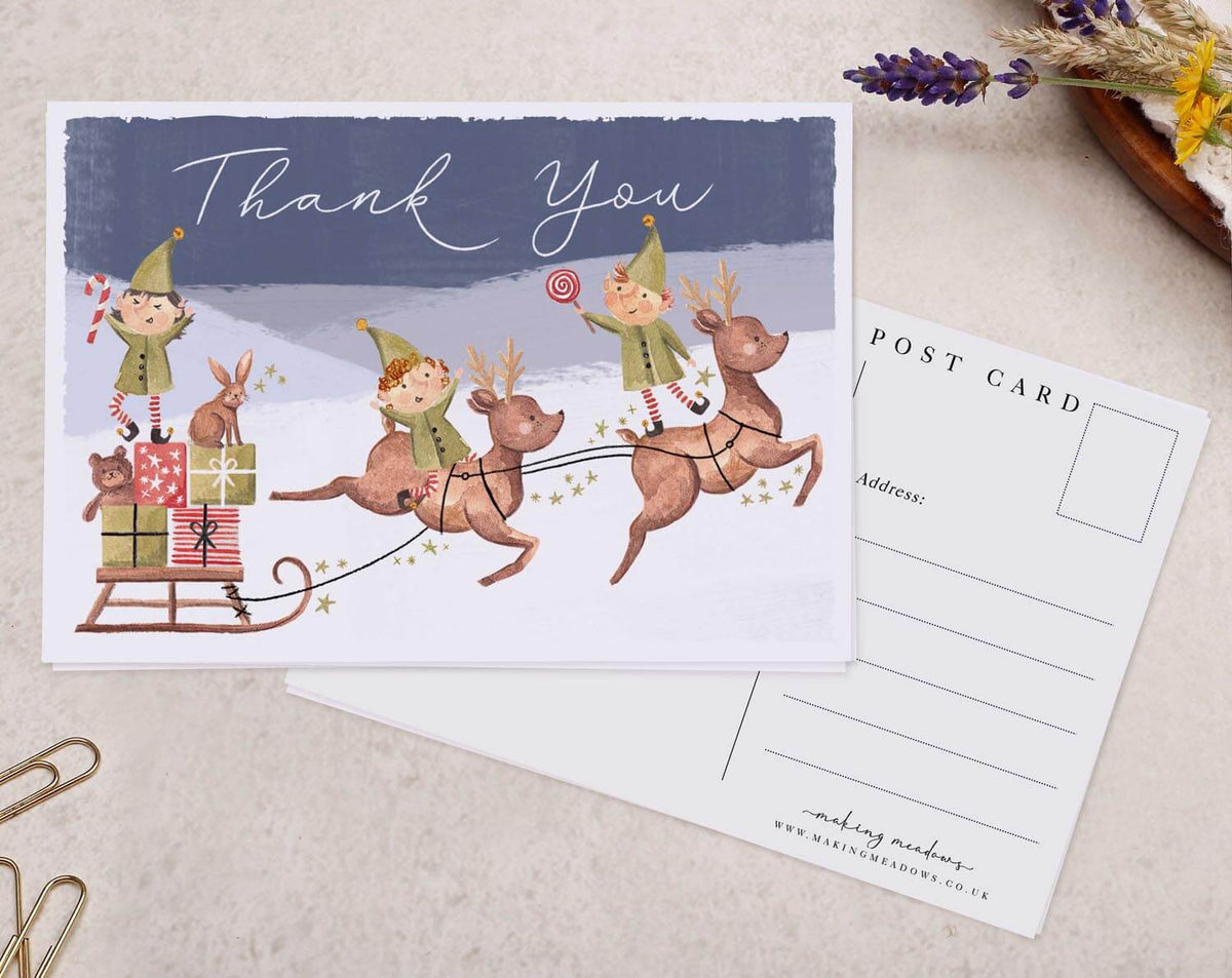Elf & Reindeer Thank You Postcard | Christmas