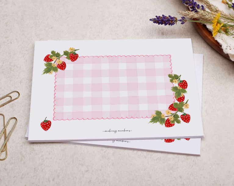 Gingham Strawberry A5 Writing Paper & Envelope Set – Making Meadows