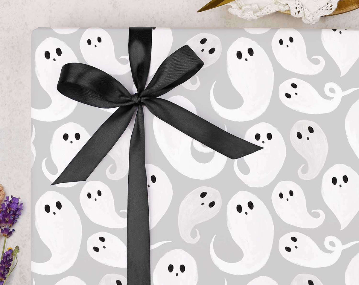 Halloween Grey Ghost Wrapping Paper | Birthday Gift Wrap