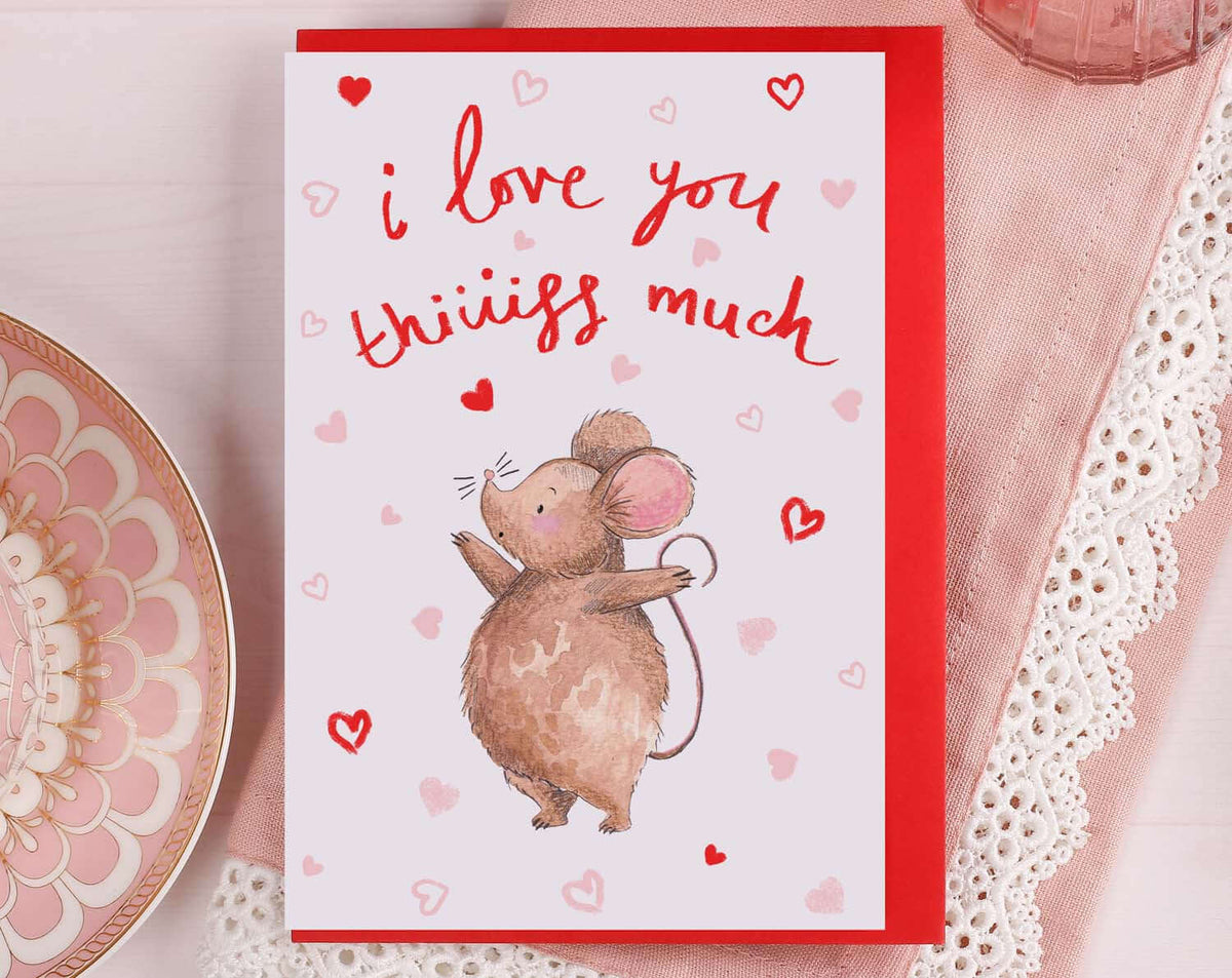 Mouse 'I Love You This Much' Card With Red Hearts