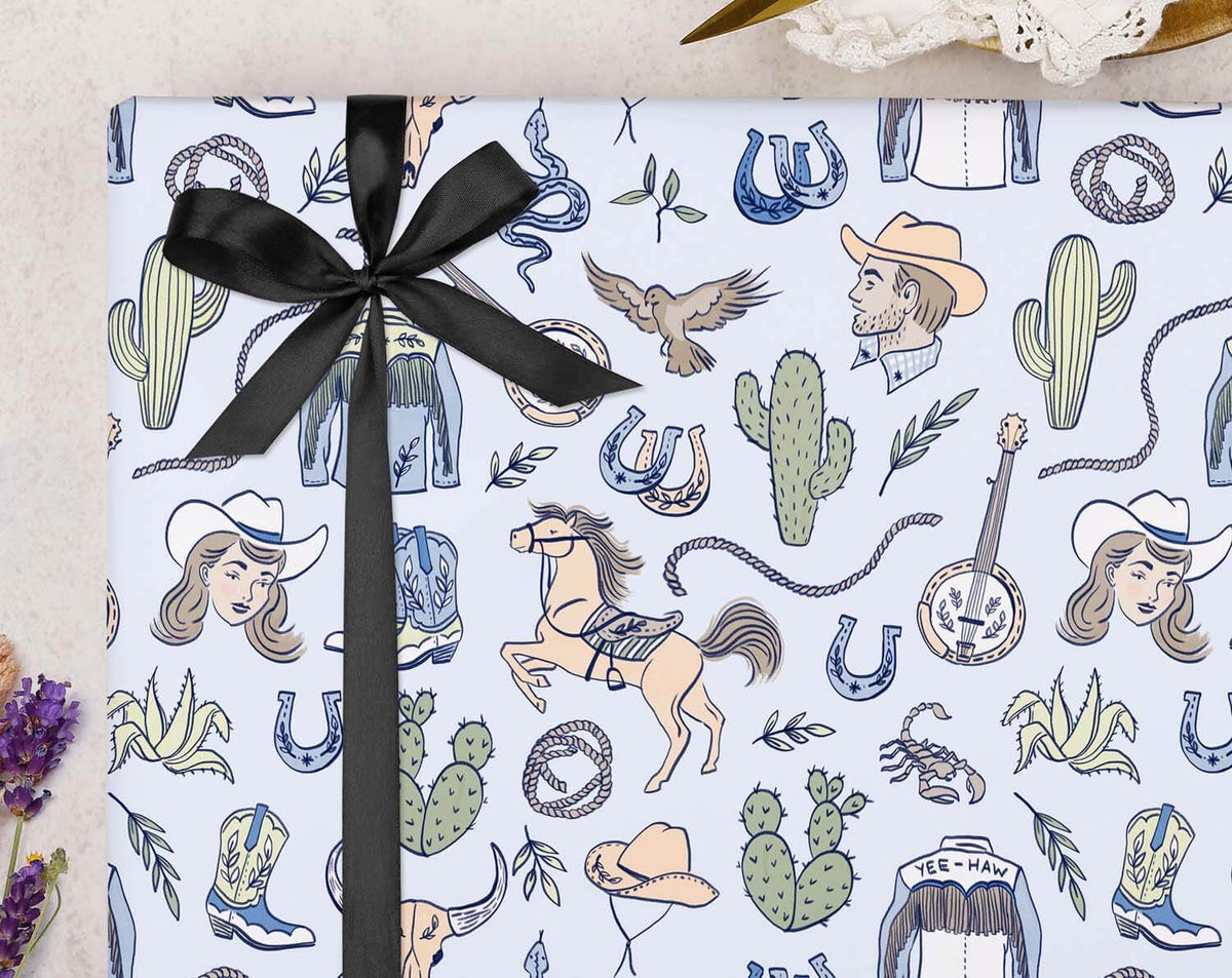 Rodeo Cowboy Blue Wrapping Paper | Luxury Male Gift Wrap