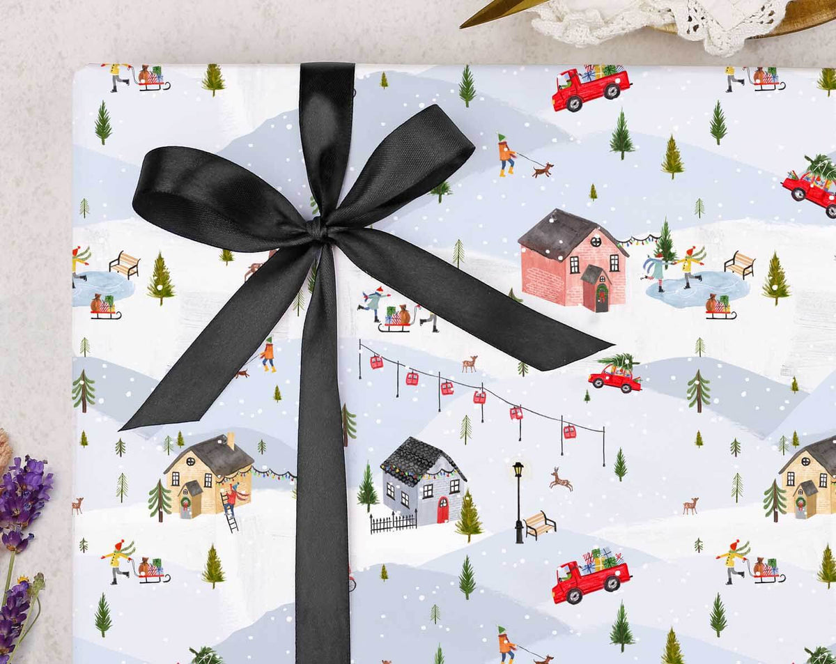 Ski Village Christmas Wrapping Paper | Christmas Gift Wrap – Making Meadows