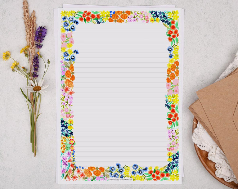 Eco-Friendly A4 writing paper with a bold floral border – Making Meadows