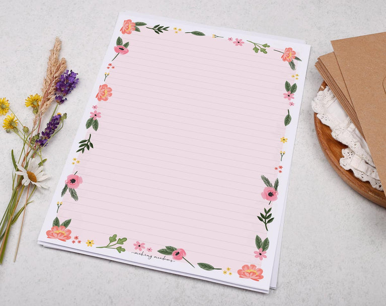 Eco-Friendly A4 writing paper with pink floral border – Making Meadows