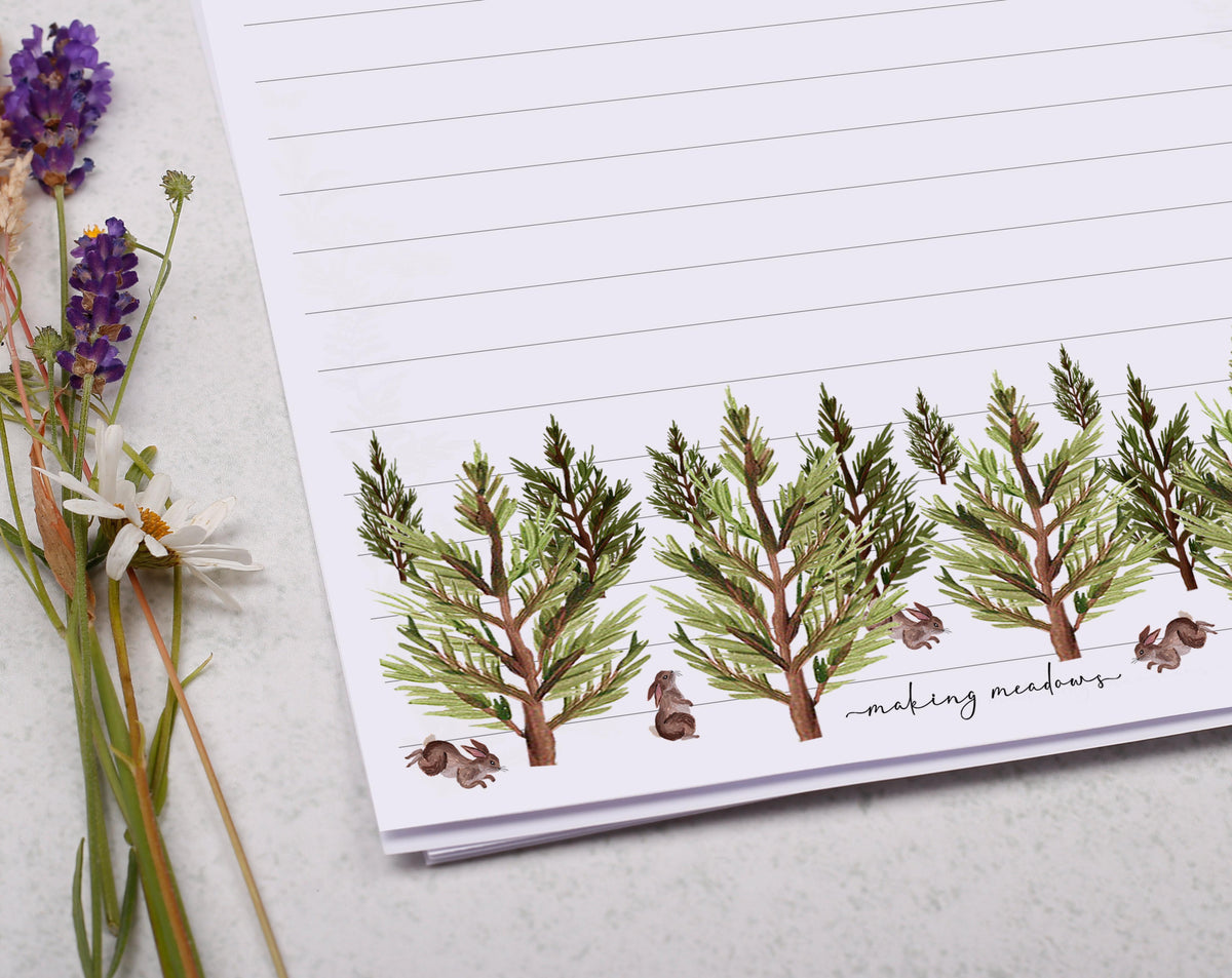 Luxury A5 writing paper with trees and rabbits