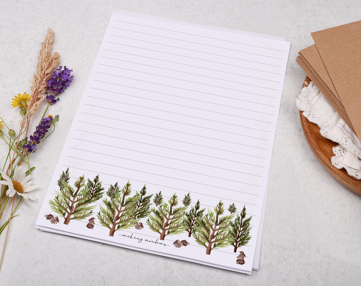 Luxury A5 writing paper with trees and rabbits