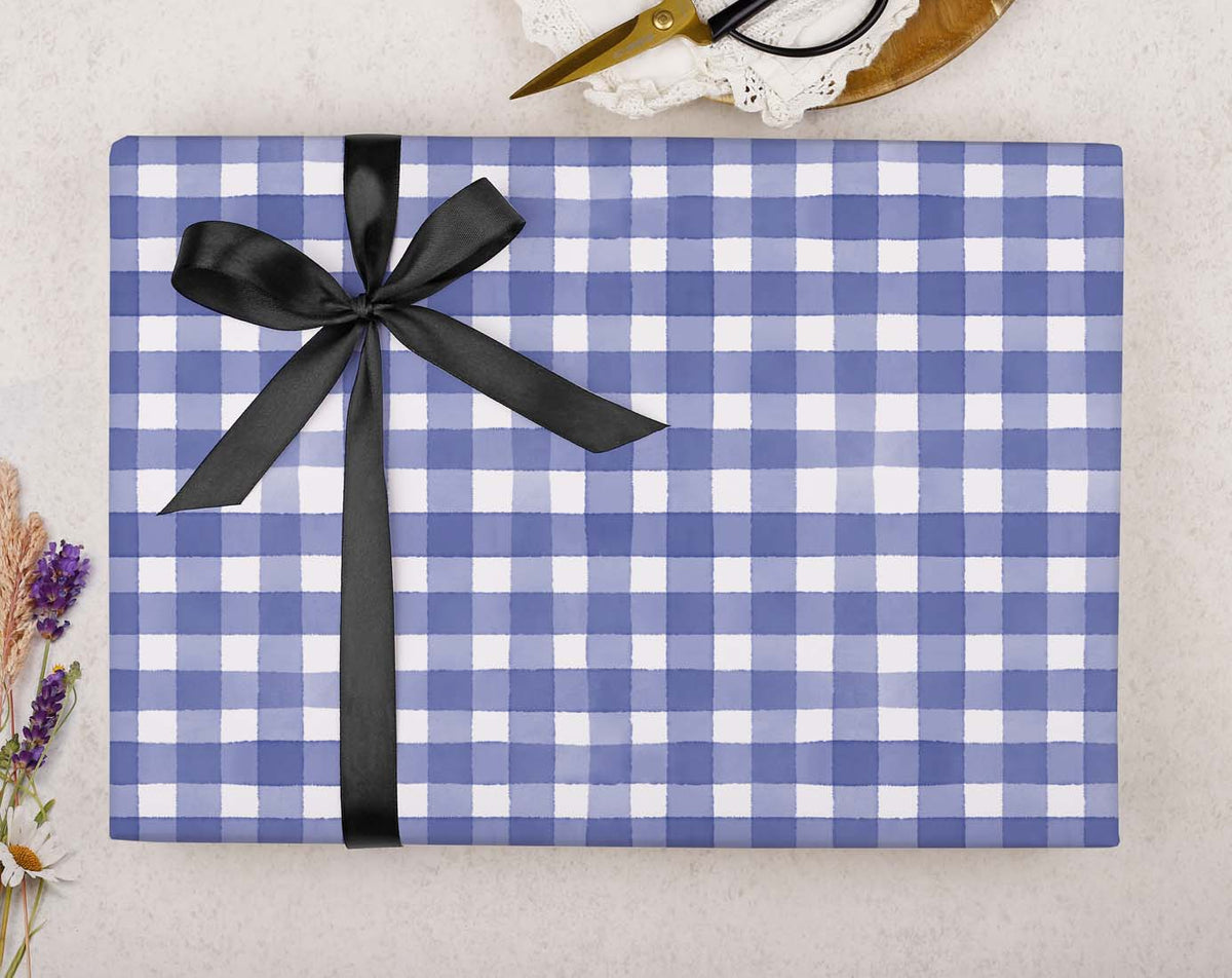 Blue Gingham Wrapping Paper | Birthday Gift Wrap