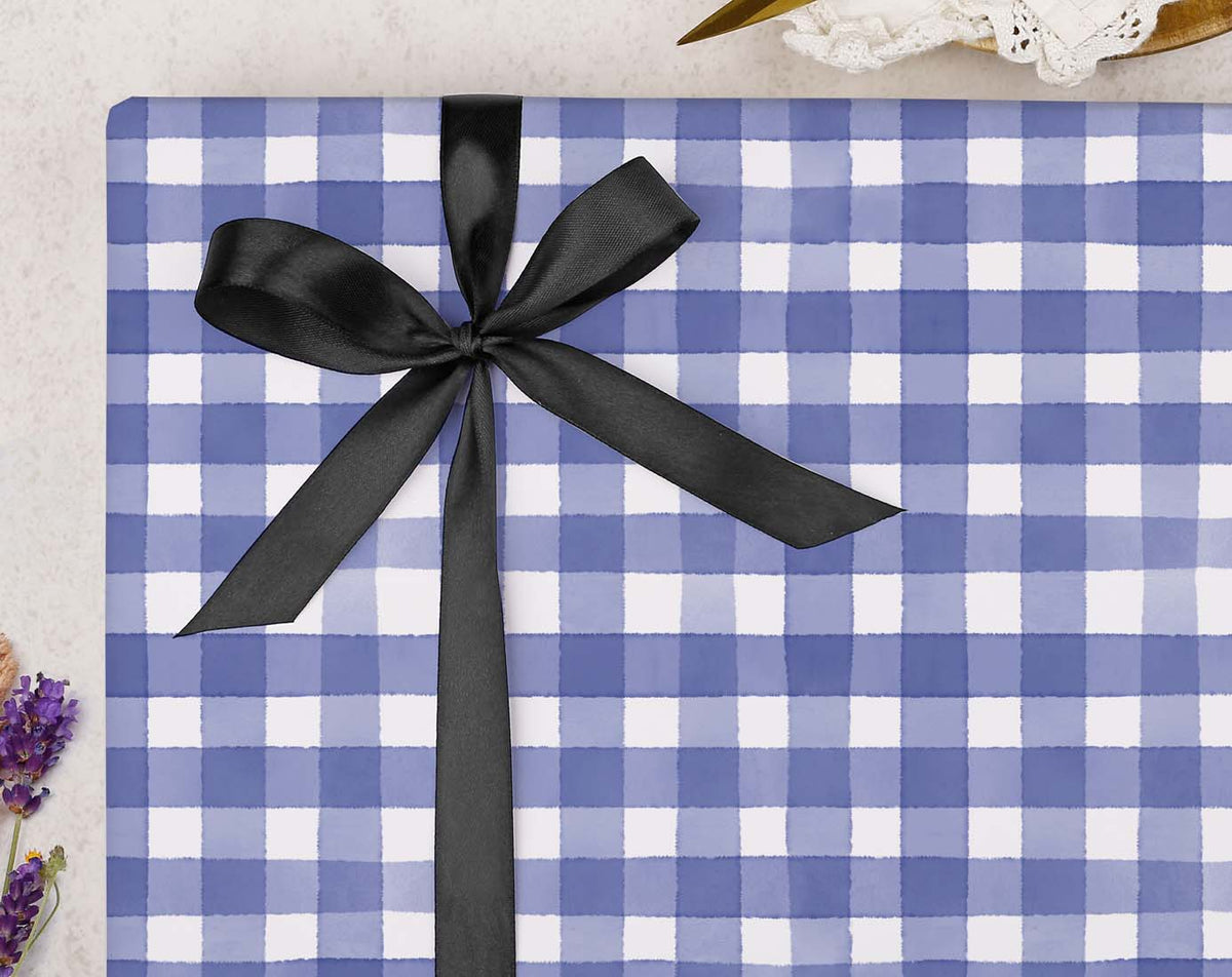 Blue Gingham Wrapping Paper | Birthday Gift Wrap