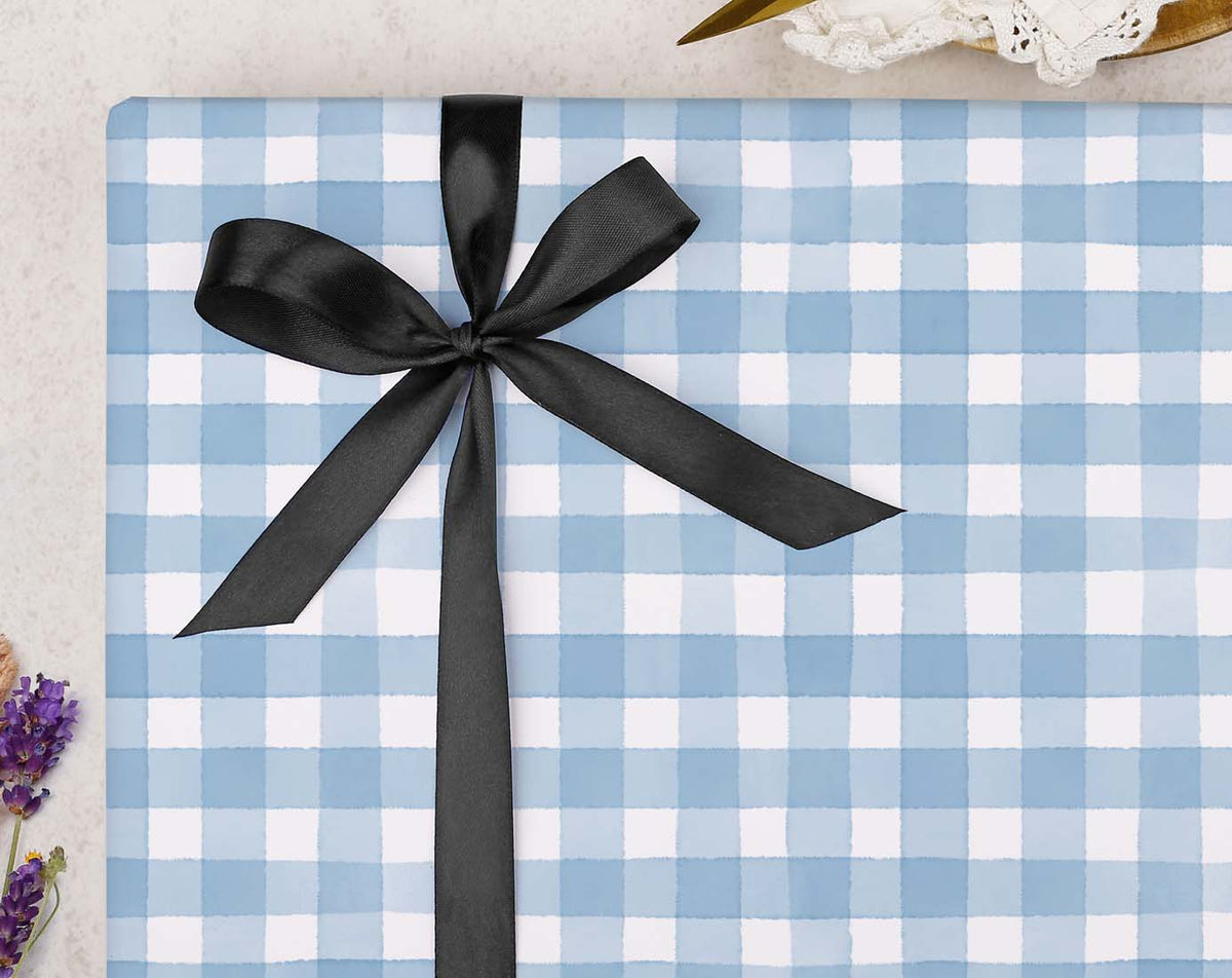 Light Blue Gingham Wrapping Paper | Birthday Gift Wrap